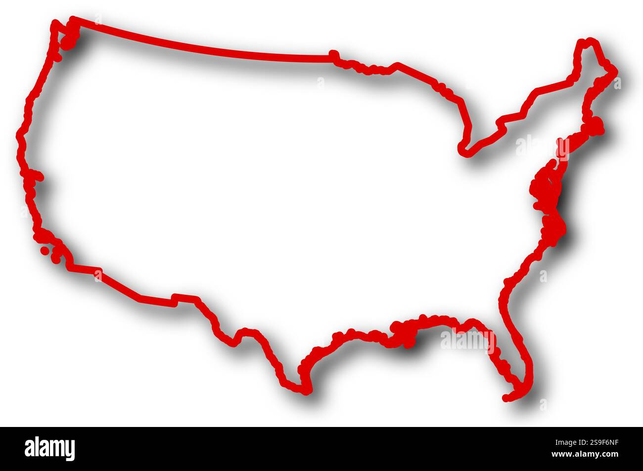Map of United States in red contour lines with Shadow Stock Vector ...