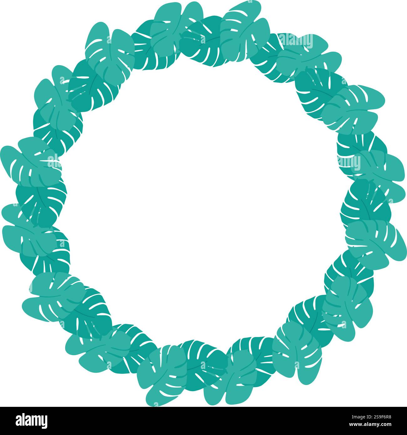 Monstera leaves Circular Frame Border in monochrome green. Minimalist ...