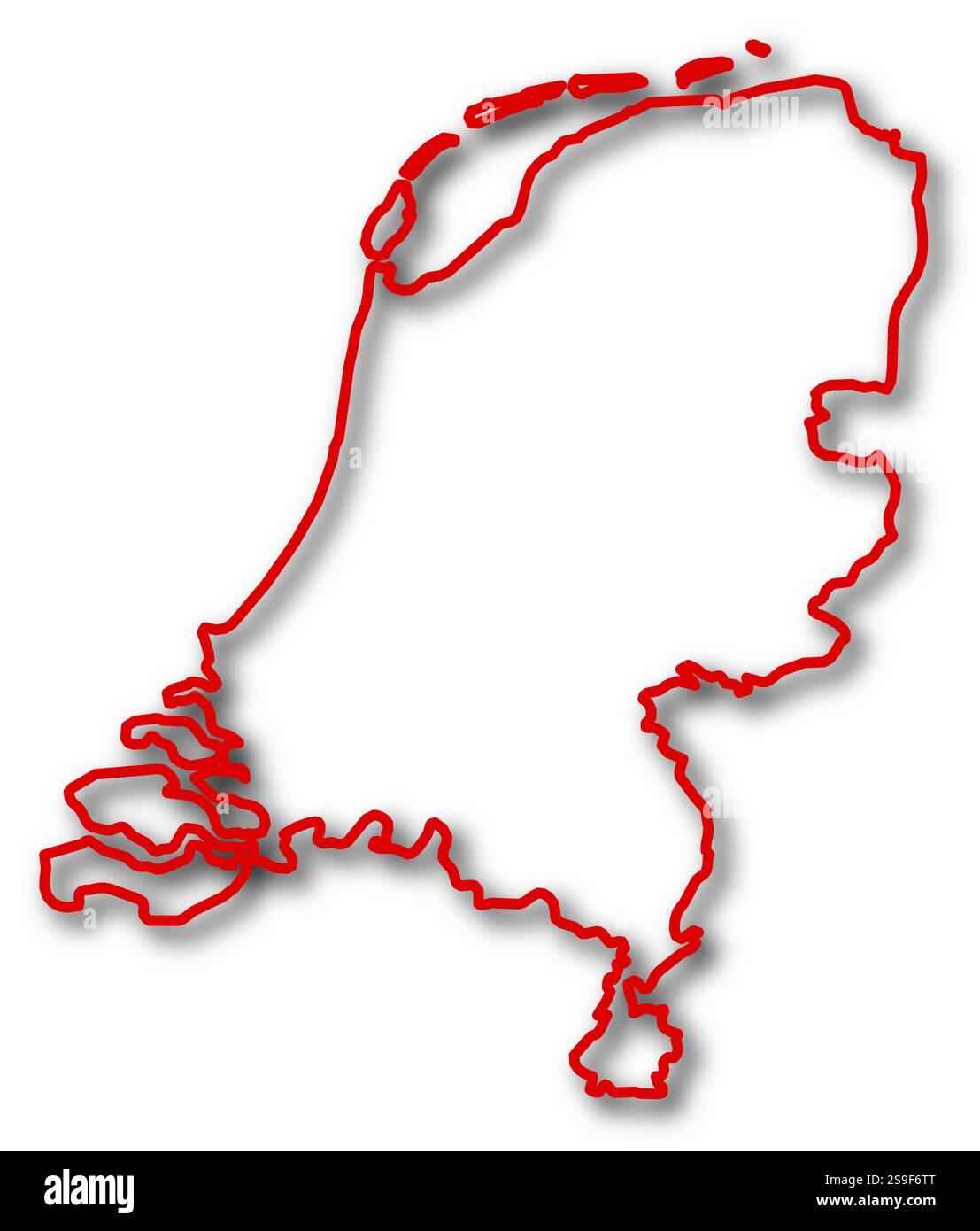 Map of Netherlands in red contour lines with Shadow Stock Vector Image ...