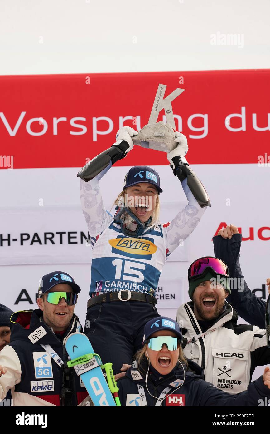 Second placed Norway's Kajsa Vickhoff Lie, celebrates after an alpine ...