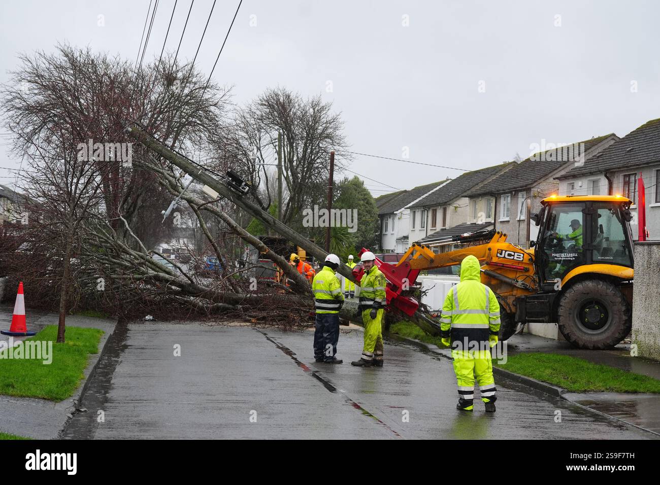 Workers clearing a fallen tree on Grove Park Drive in Dublin as ESB ...