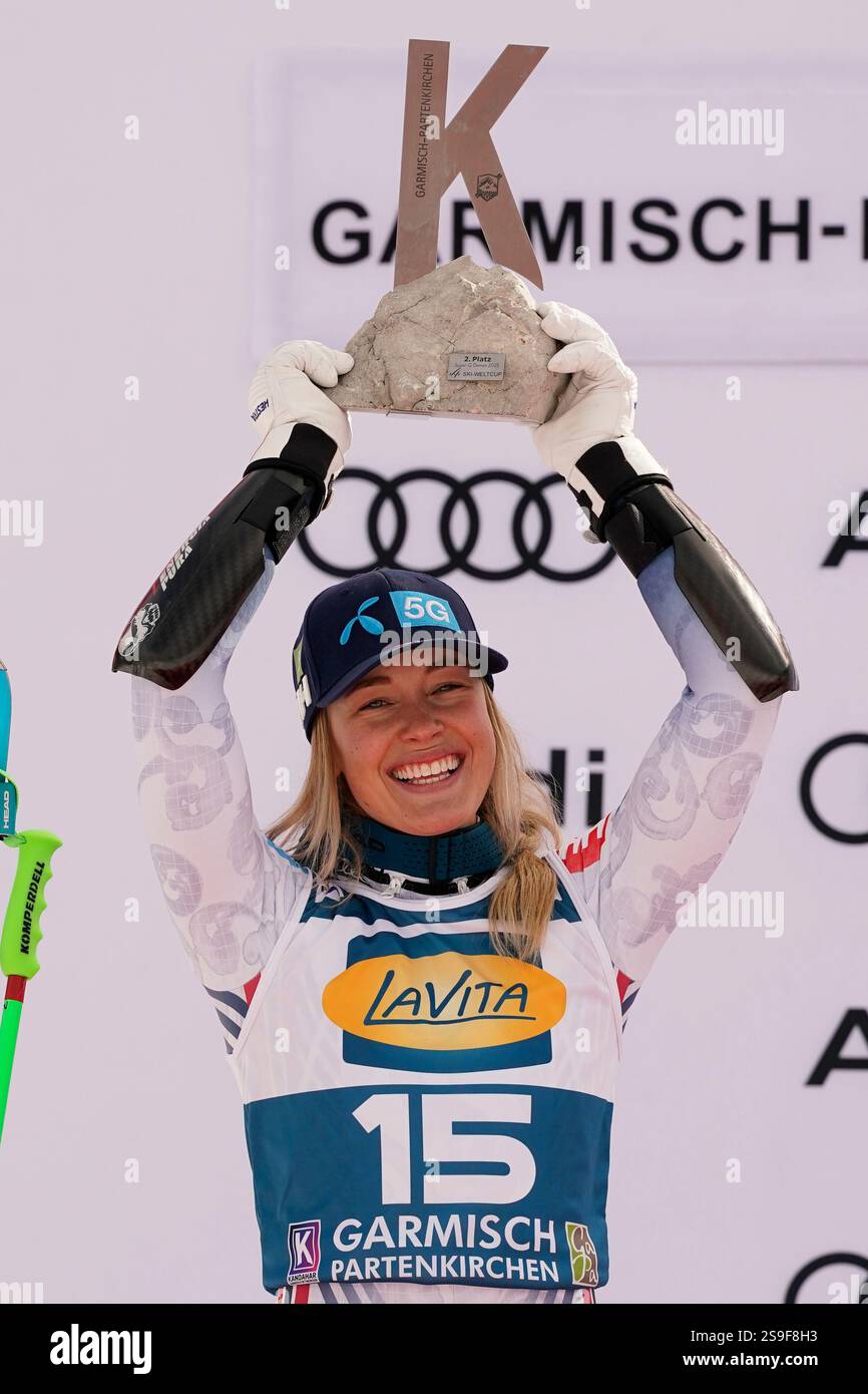 Second placed Norway's Kajsa Vickhoff Lie, celebrates after an alpine ...