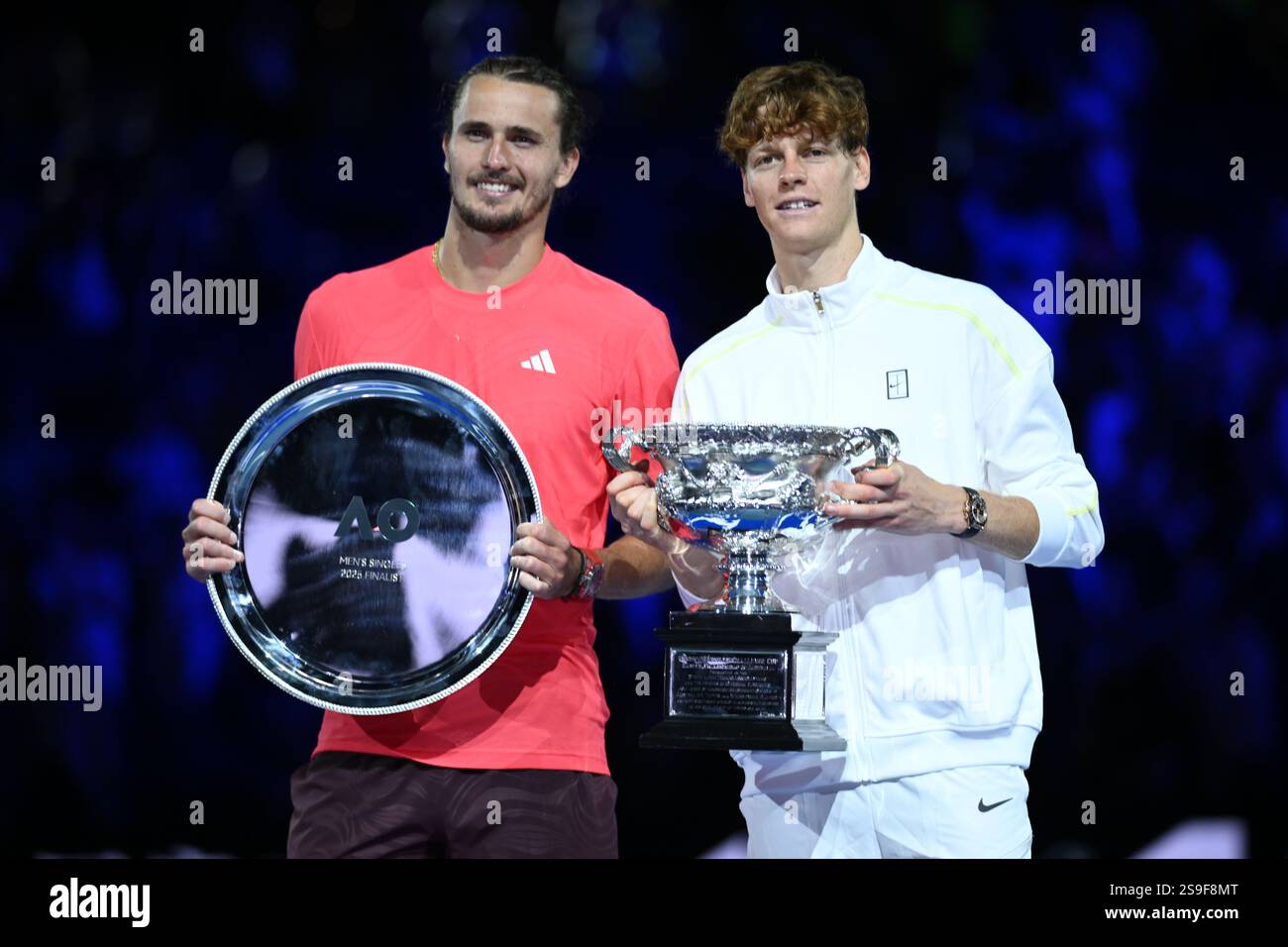 Melbourne, Australia. 26th Jan, 2025. Alexander Zverev of Germany poses with Jannik Sinner of ...