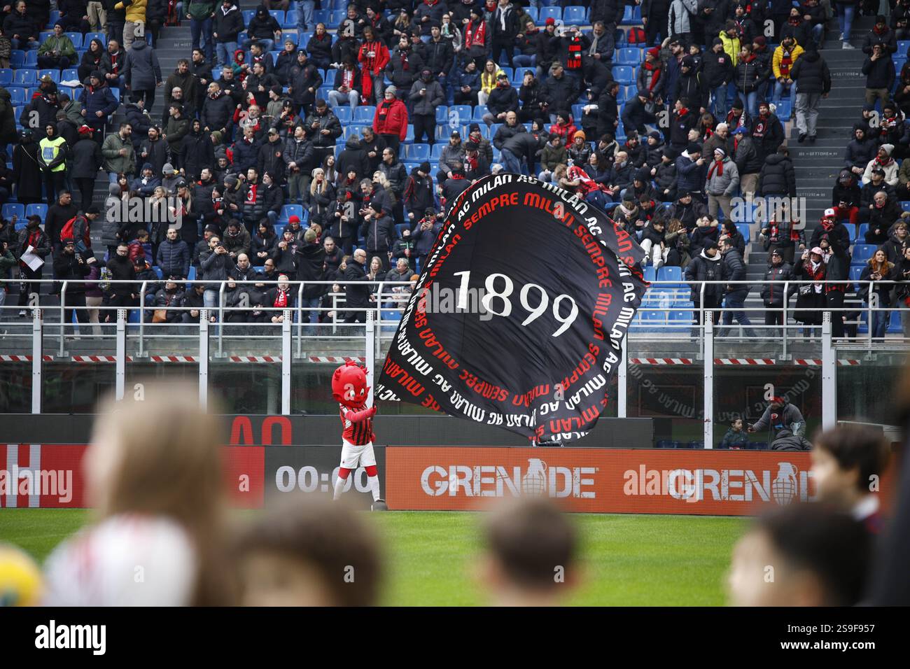 Milanâ??s mascot during the Italian Serie A Enilive soccer championship ...