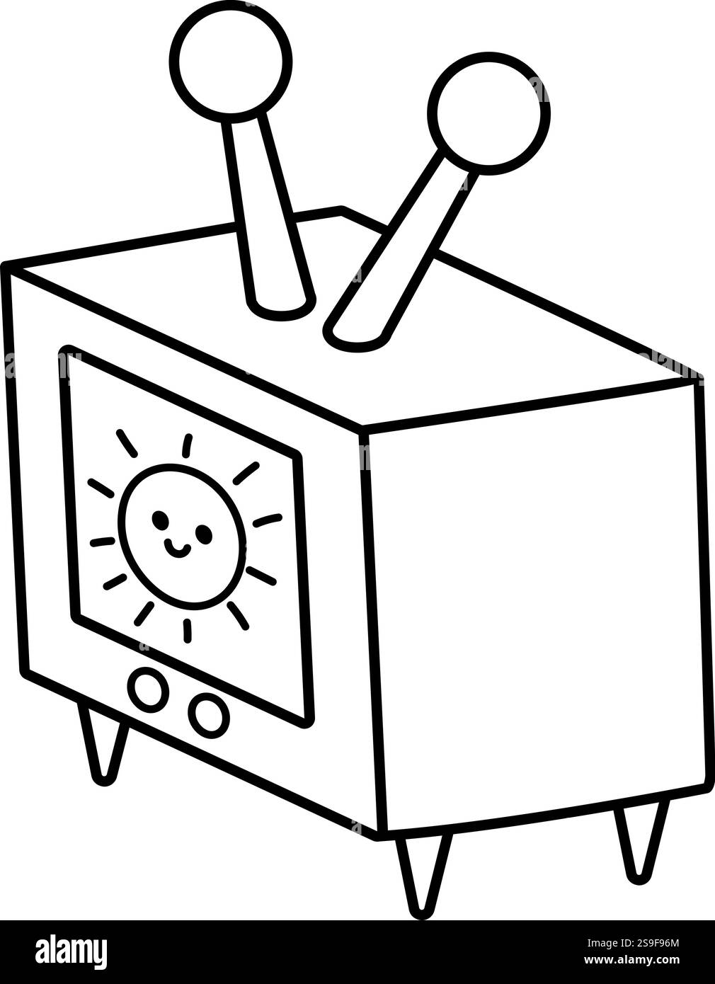 Cartoon black and white kawaii tv set. Cute line retro television with ...