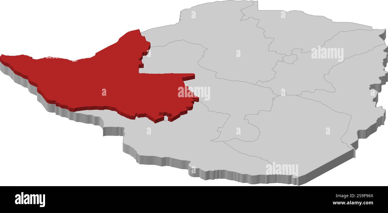 Map of Zimbabwe as a gray piece, Matabeleland North is highlighted in ...