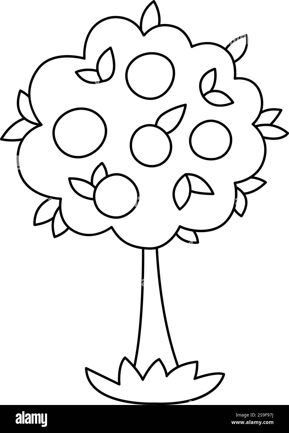 Vector black and white tangerine tree icon. Hand drawn line citrus ...
