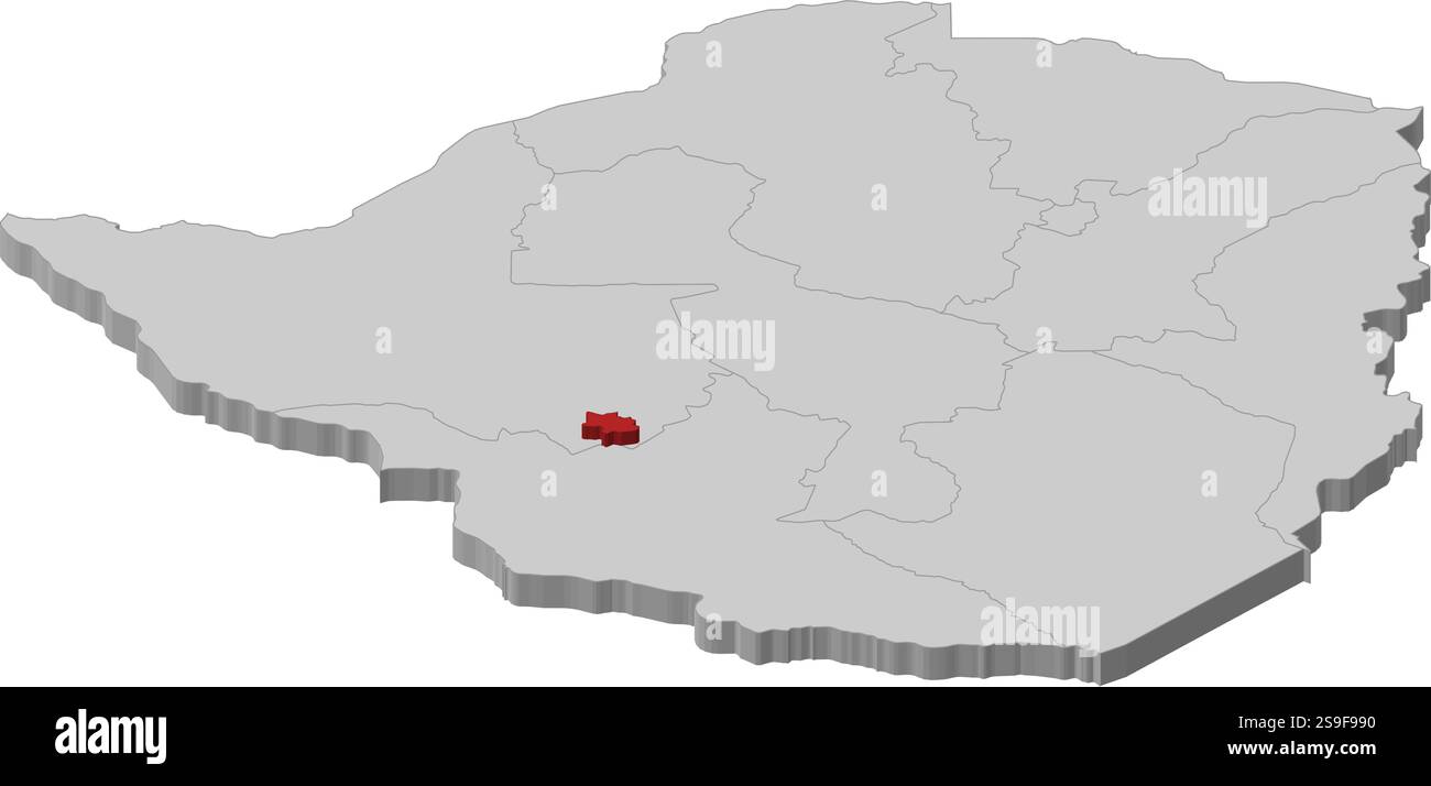 Map of Zimbabwe as a gray piece, Bulawayo is highlighted in red Stock ...
