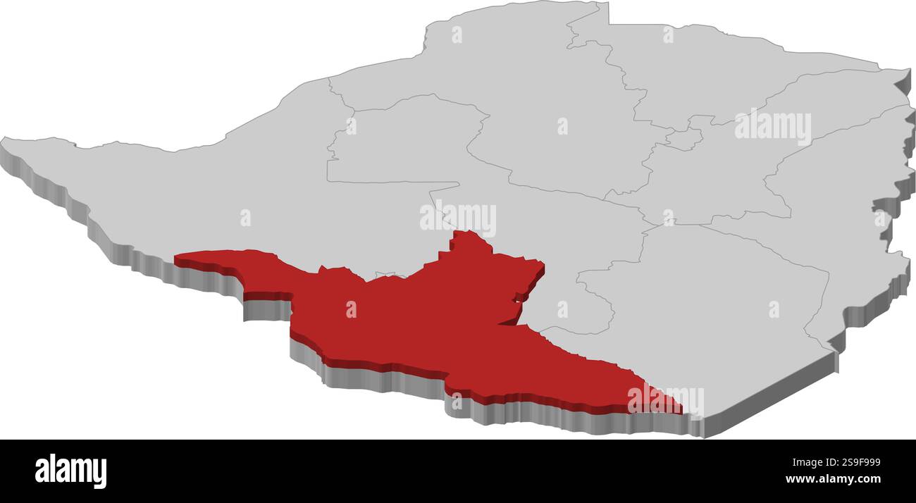 Map of Zimbabwe as a gray piece, Matabeleland South is highlighted in ...