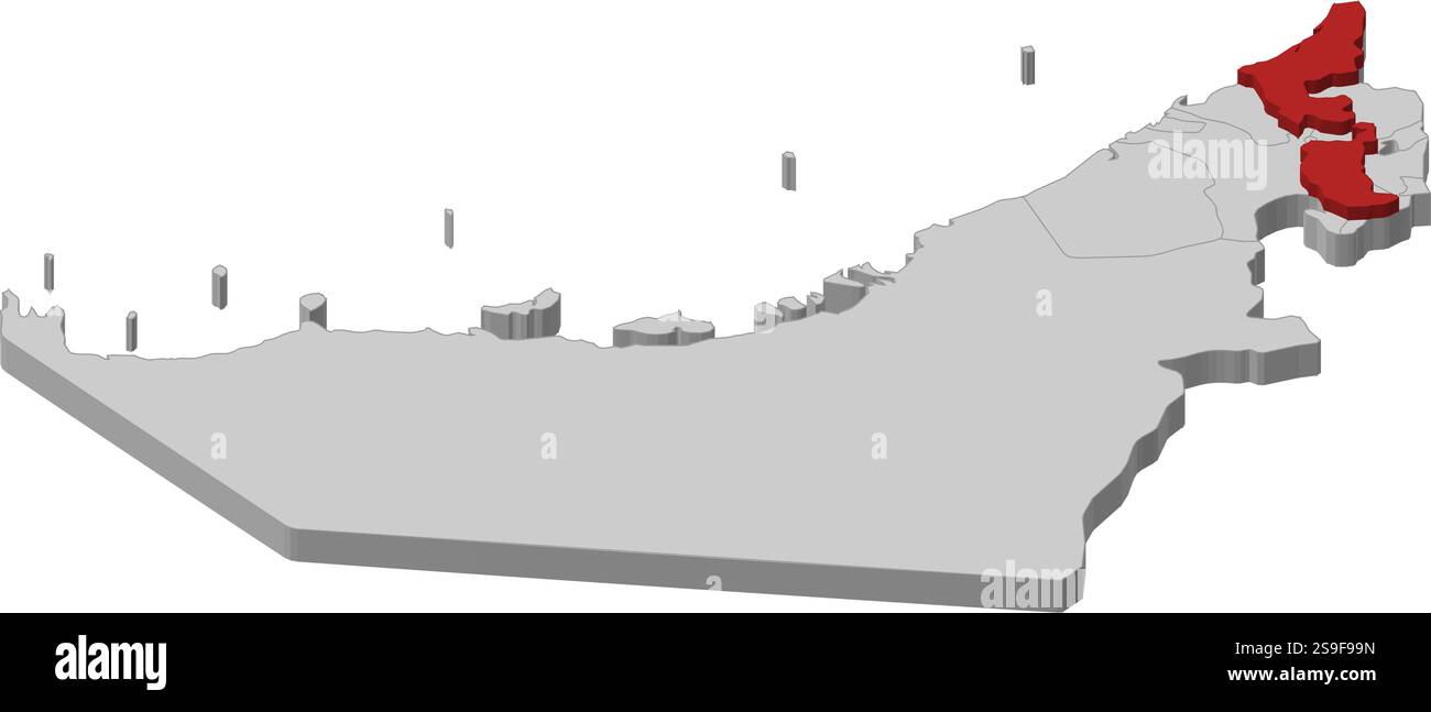 Map of United Arab Emirates as a gray piece., Ras al-Khaimah is ...