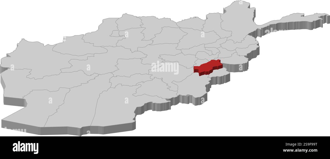 Map of Afghanistan as a gray piece, Paktia is highlighted in red Stock ...