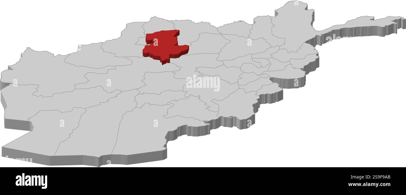 Map of Afghanistan as a gray piece, Sar-e Pol is highlighted in red ...