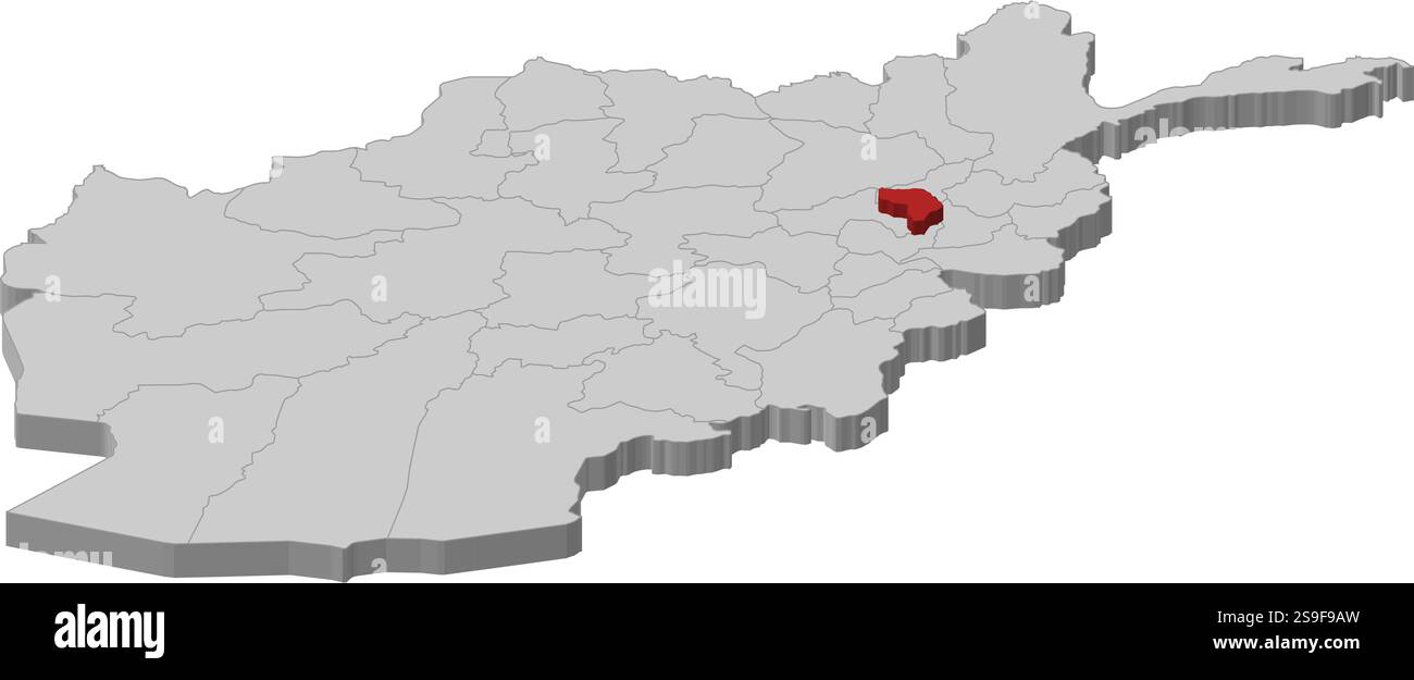 Map of Afghanistan as a gray piece, Kapisa is highlighted in red Stock ...