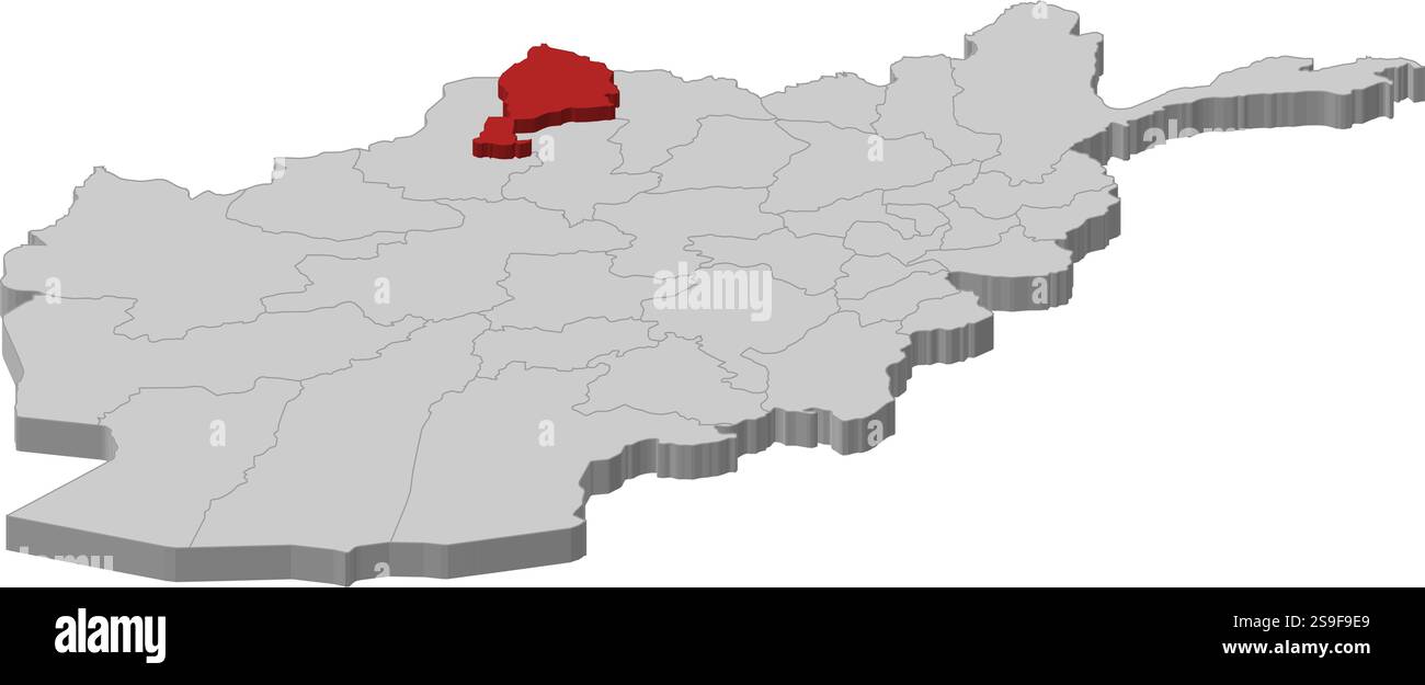 Map of Afghanistan as a gray piece, Jowzjan is highlighted in red Stock ...