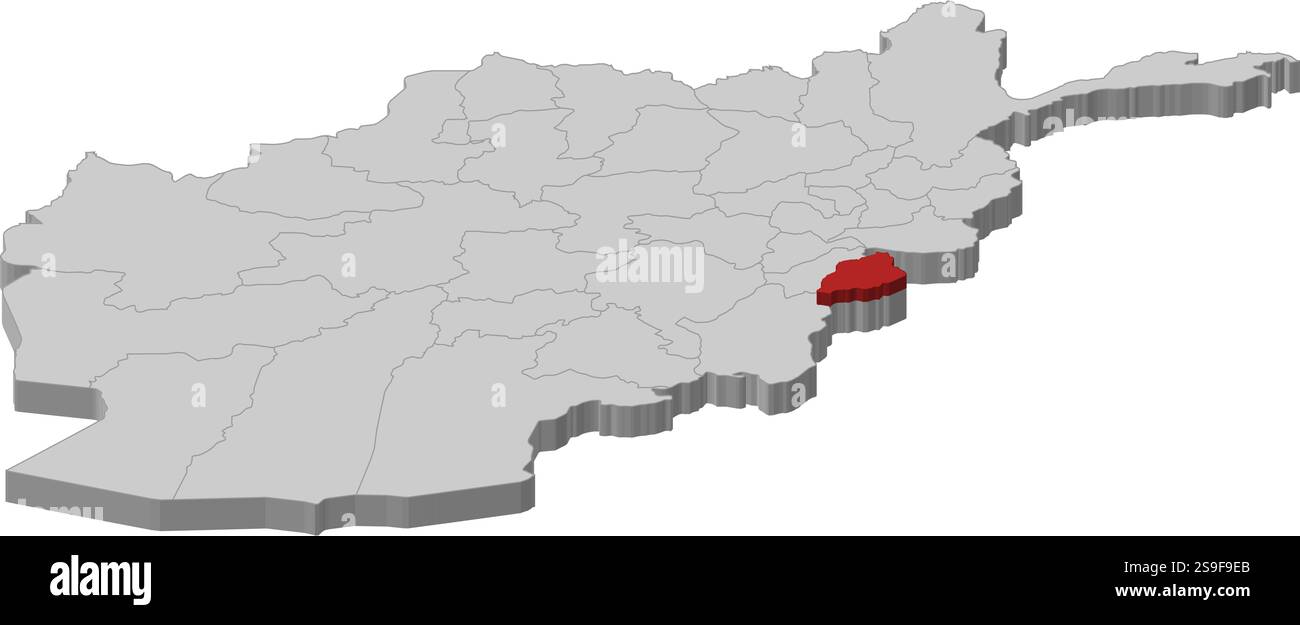 Map of Afghanistan as a gray piece, Khost is highlighted in red Stock ...