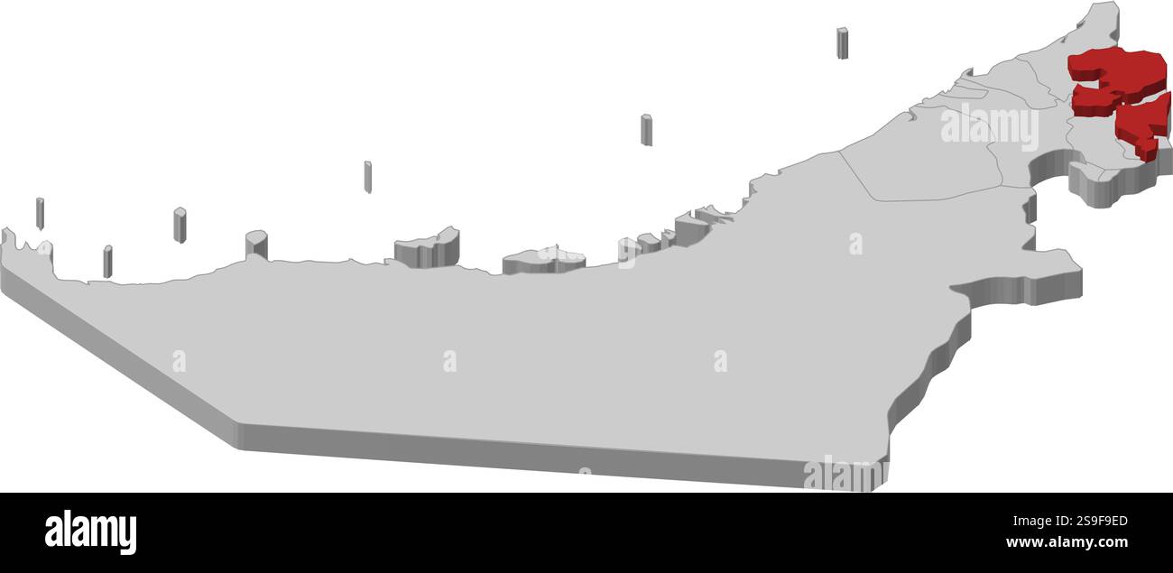 Map of United Arab Emirates as a gray piece., Fujairah is highlighted ...