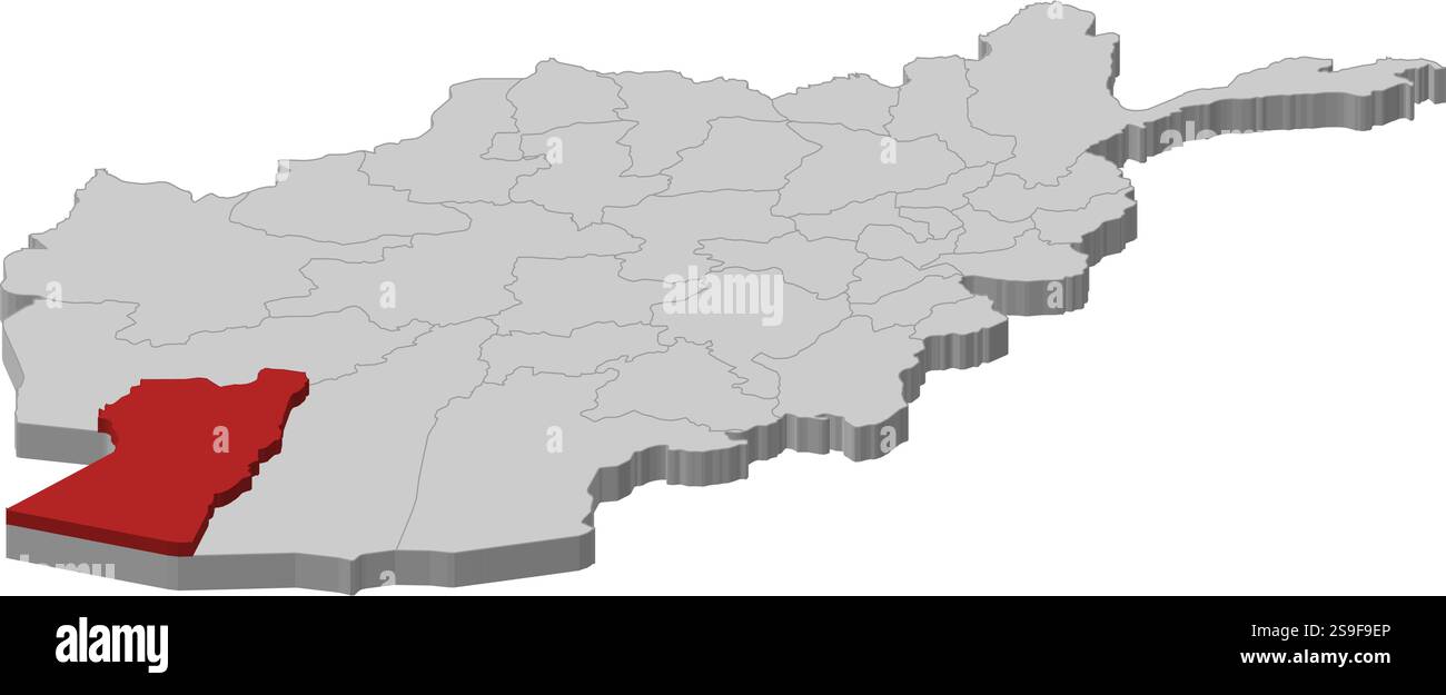 Map of Afghanistan as a gray piece, Nimruz is highlighted in red Stock ...