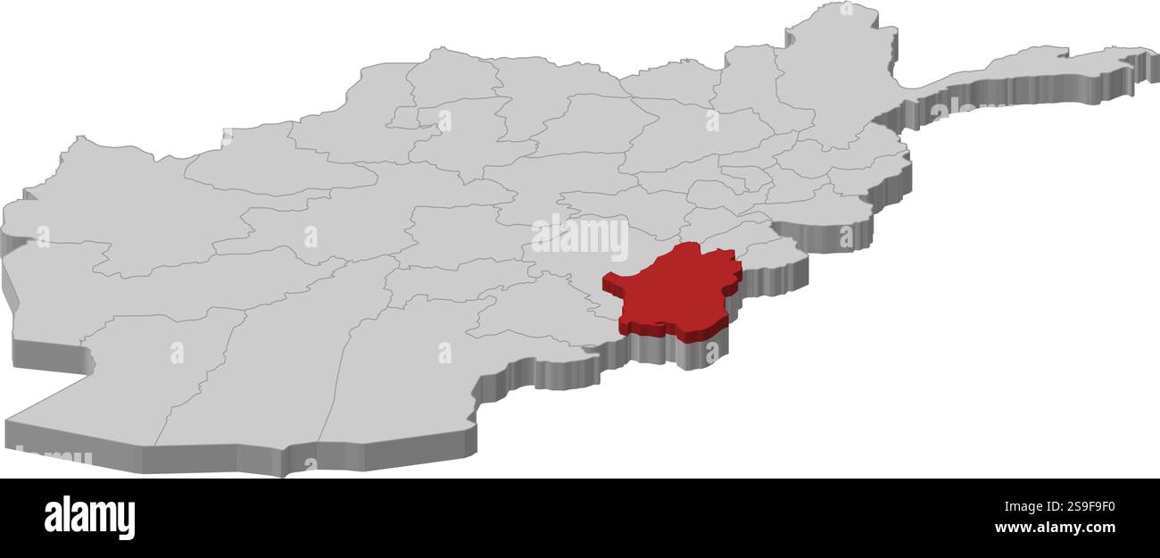 Map of Afghanistan as a gray piece, Paktika is highlighted in red Stock ...
