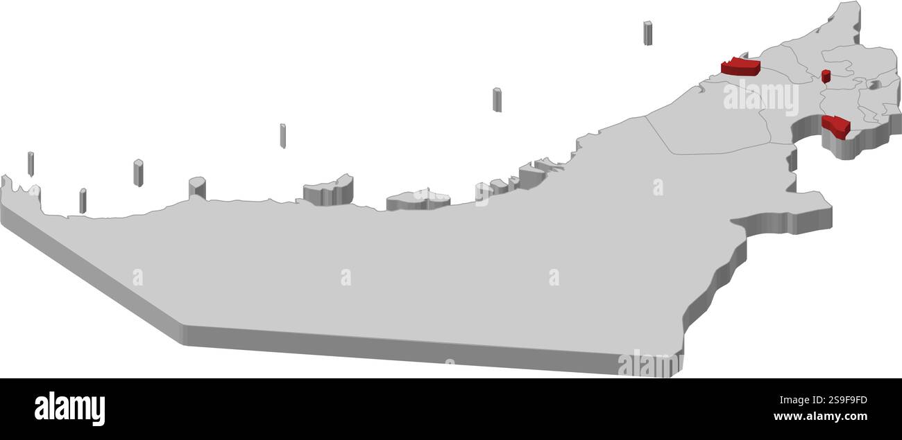 Map of United Arab Emirates as a gray piece., Ajman is highlighted in ...