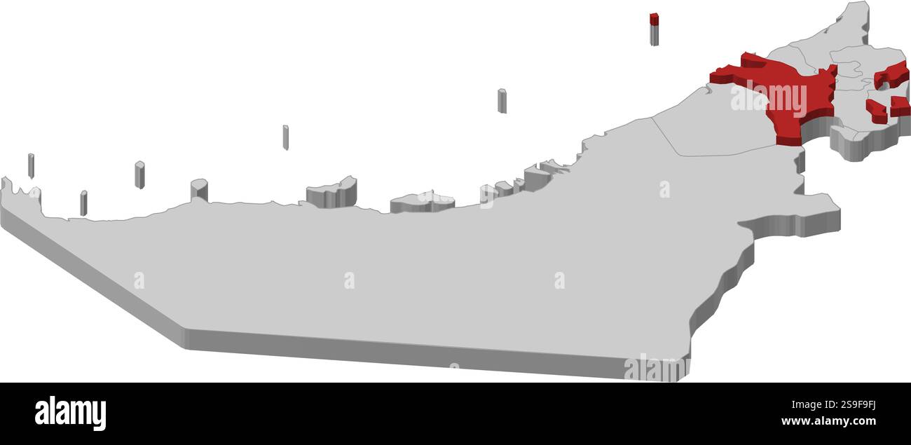Map of United Arab Emirates as a gray piece., Sharjah is highlighted in ...
