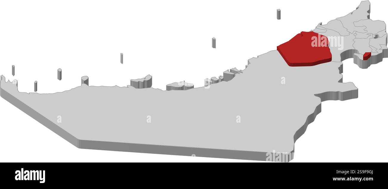 Map of United Arab Emirates as a gray piece., Dubai is highlighted in ...