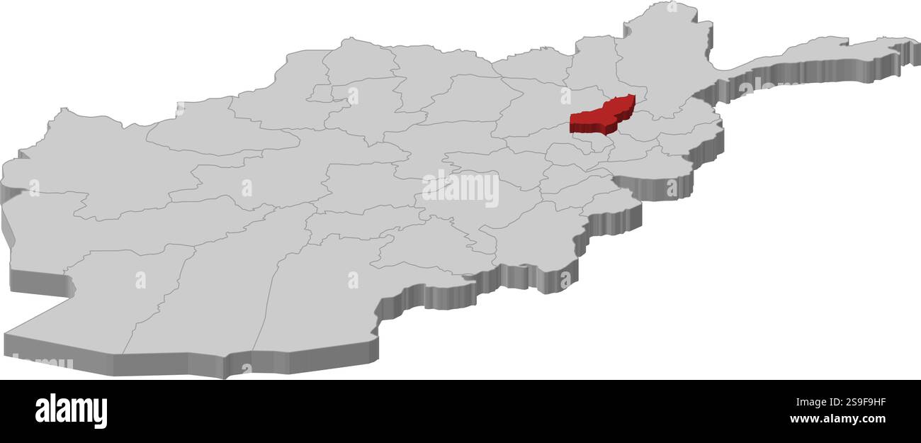 Map of Afghanistan as a gray piece, Panjshir is highlighted in red ...
