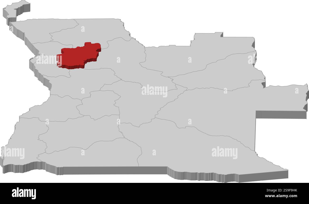 Map of Angola as a gray piece, Cuanza Norte is highlighted in red Stock ...