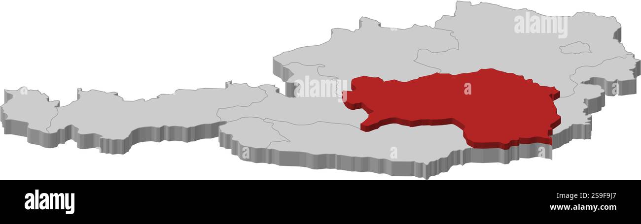 Map of Austria as a gray piece., Styria is highlighted in red Stock ...