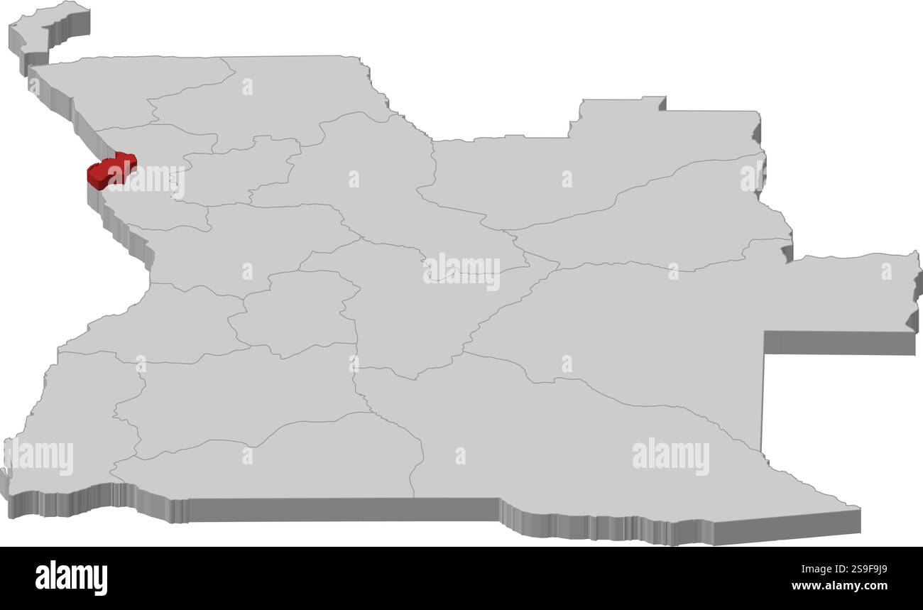 Map of Angola as a gray piece, Luanda is highlighted in red Stock ...