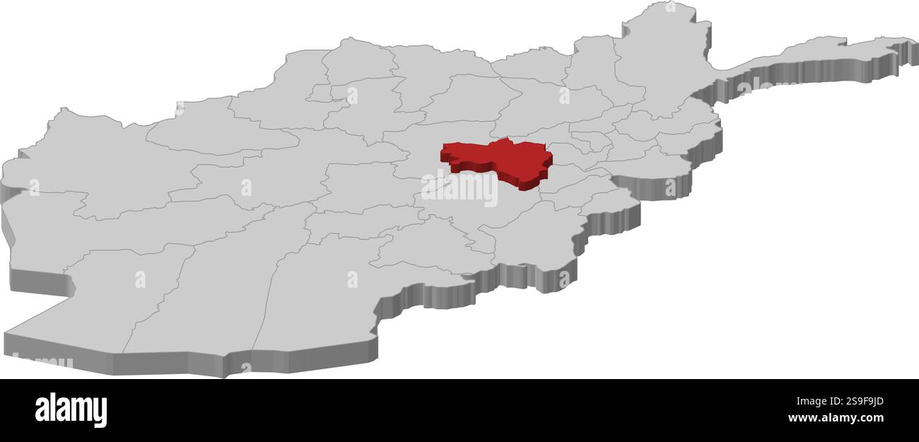 Map of Afghanistan as a gray piece, Wardak is highlighted in red Stock ...