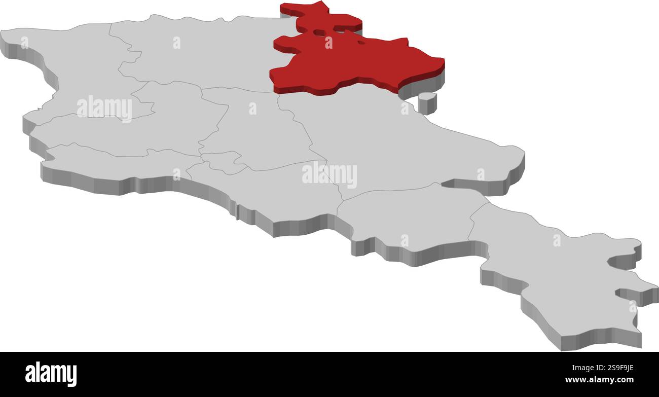 Map of Armenia as a gray piece, Tavush is highlighted in red Stock ...