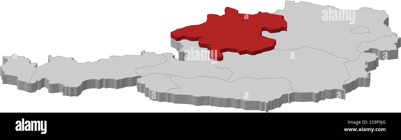 Map of Austria as a gray piece., Upper Austria is highlighted in red ...