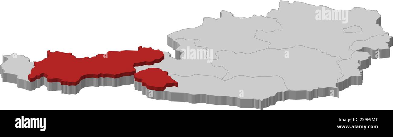 Map of Austria as a gray piece., Tyrol is highlighted in red Stock ...