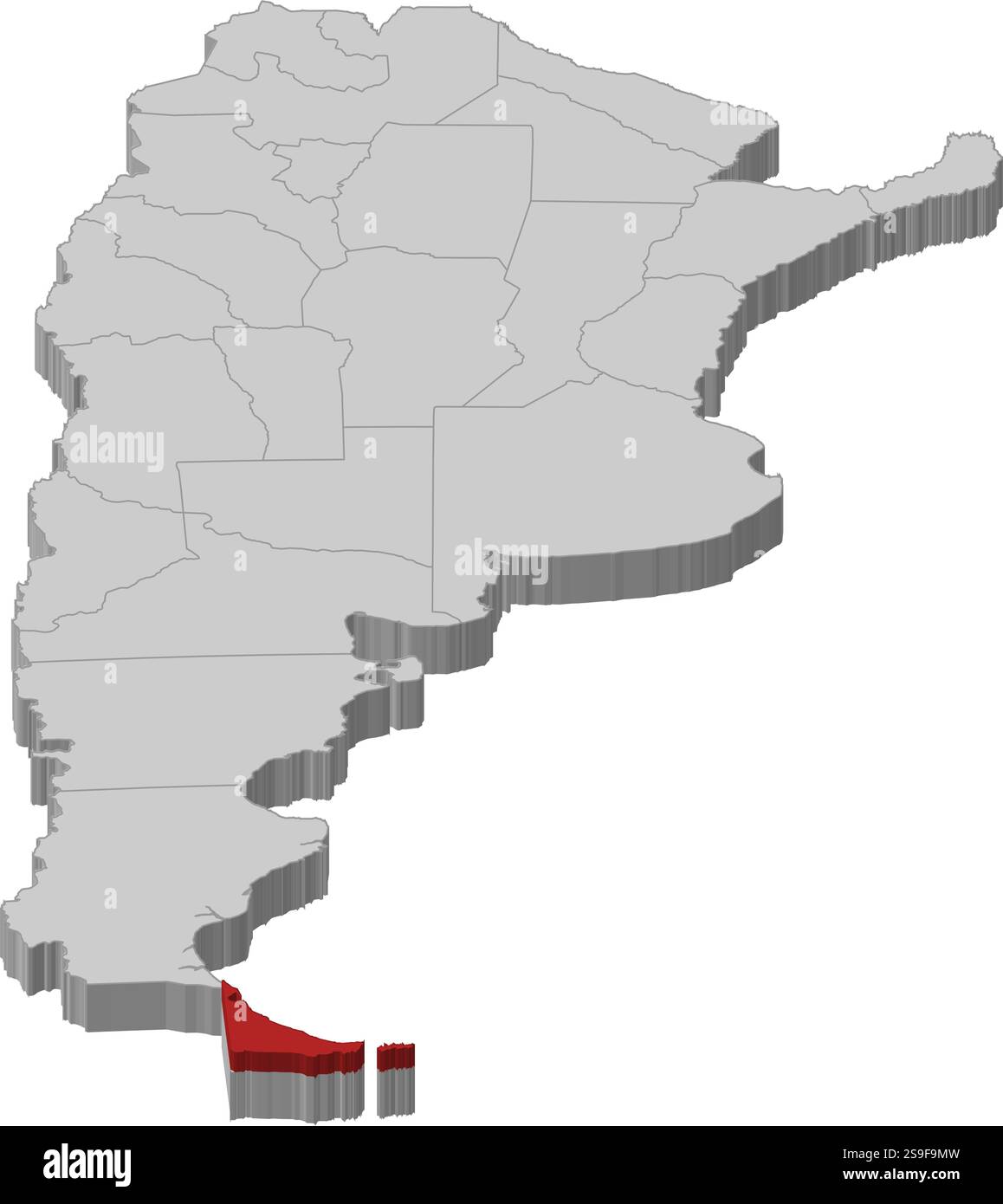 Map of Argentina as a gray piece., Tierra del Fuego is highlighted in ...