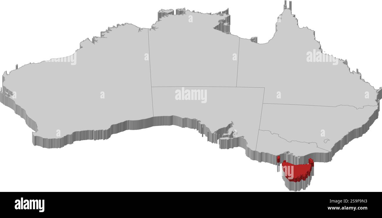 Map of Australia as a gray piece., Tasmania is highlighted in red Stock ...