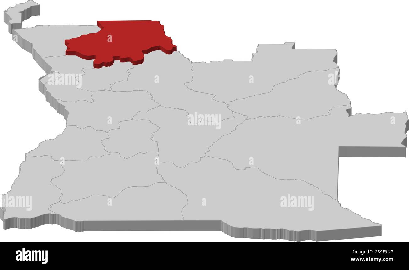 Map of Angola as a gray piece, Uíge is highlighted in red Stock Vector ...