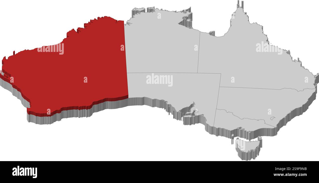 Map of Australia as a gray piece., Western Australia is highlighted in ...