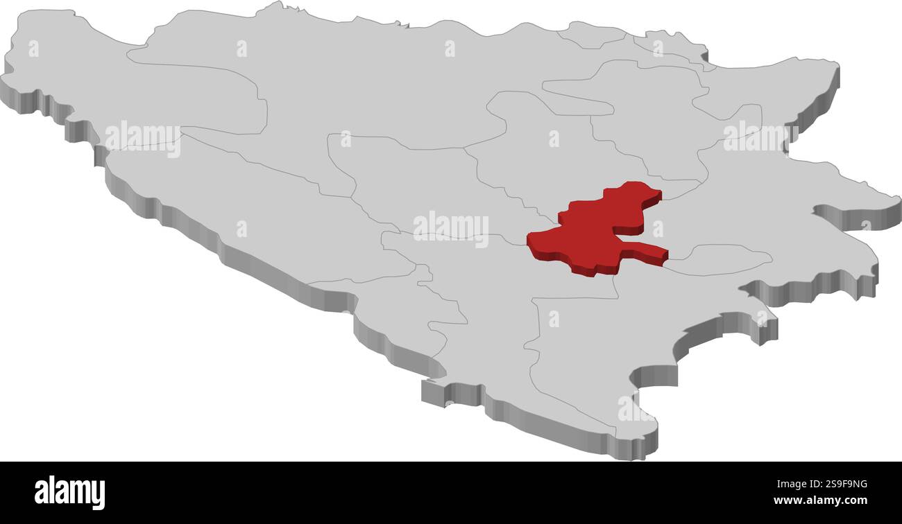 Map of Bosnia and Herzegovina as a gray piece, Sarajevo is highlighted ...