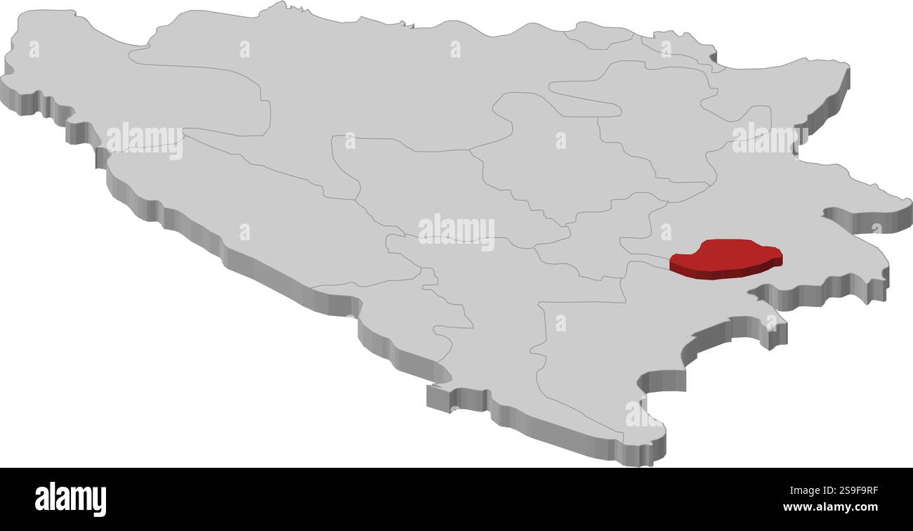 Map of Bosnia and Herzegovina as a gray piece, Bosnian Podrinje is ...