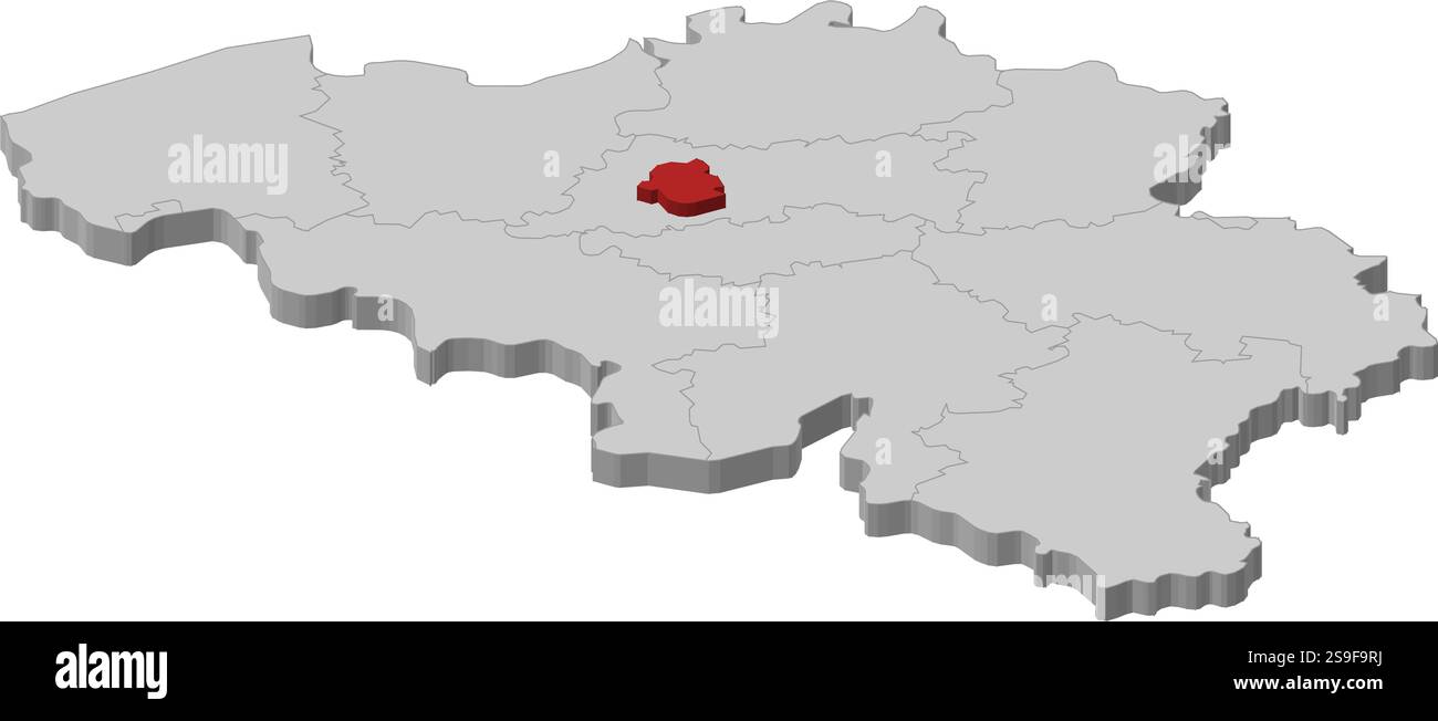 Map of Belgium as a gray piece., Brusseles is highlighted in red Stock ...