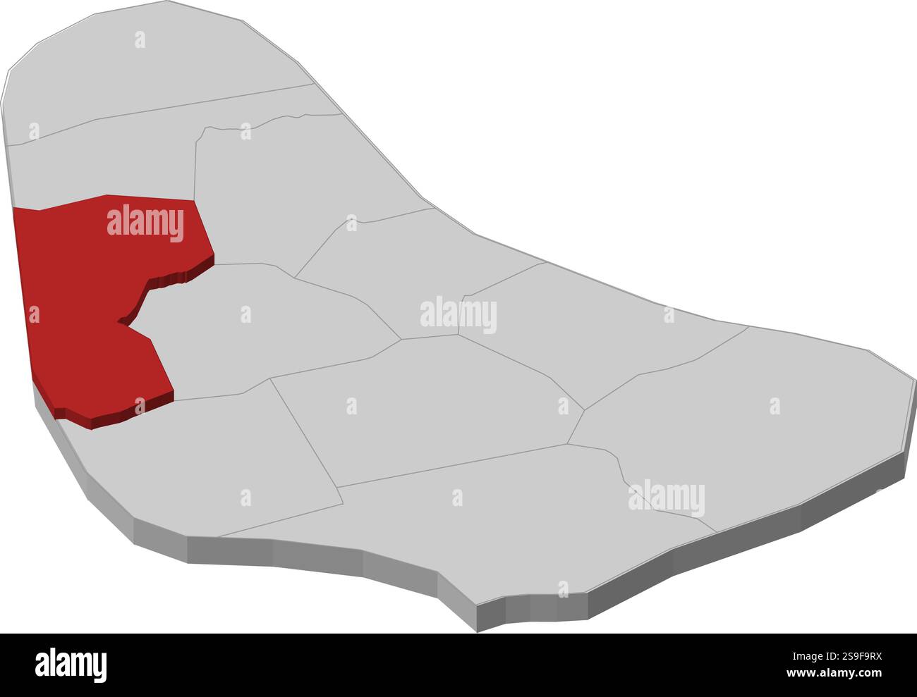 Map of Barbados as a gray piece, Saint James is highlighted in red ...