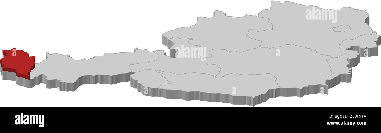 Map of Austria as a gray piece., Vorarlberg is highlighted in red Stock ...