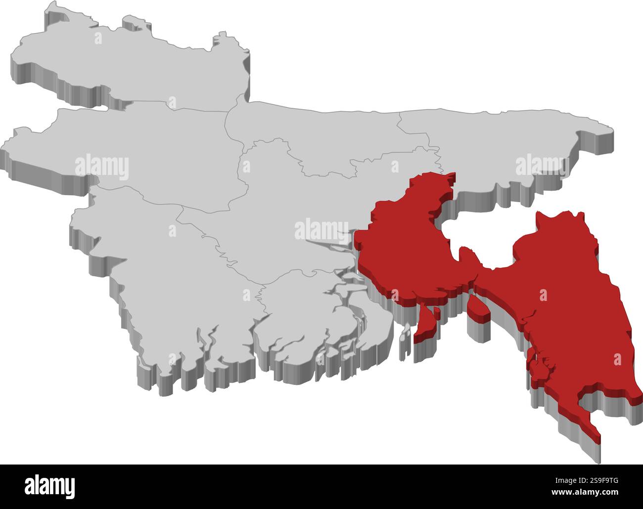 Map of Bangladesh as a gray piece., Chittagong is highlighted in red ...