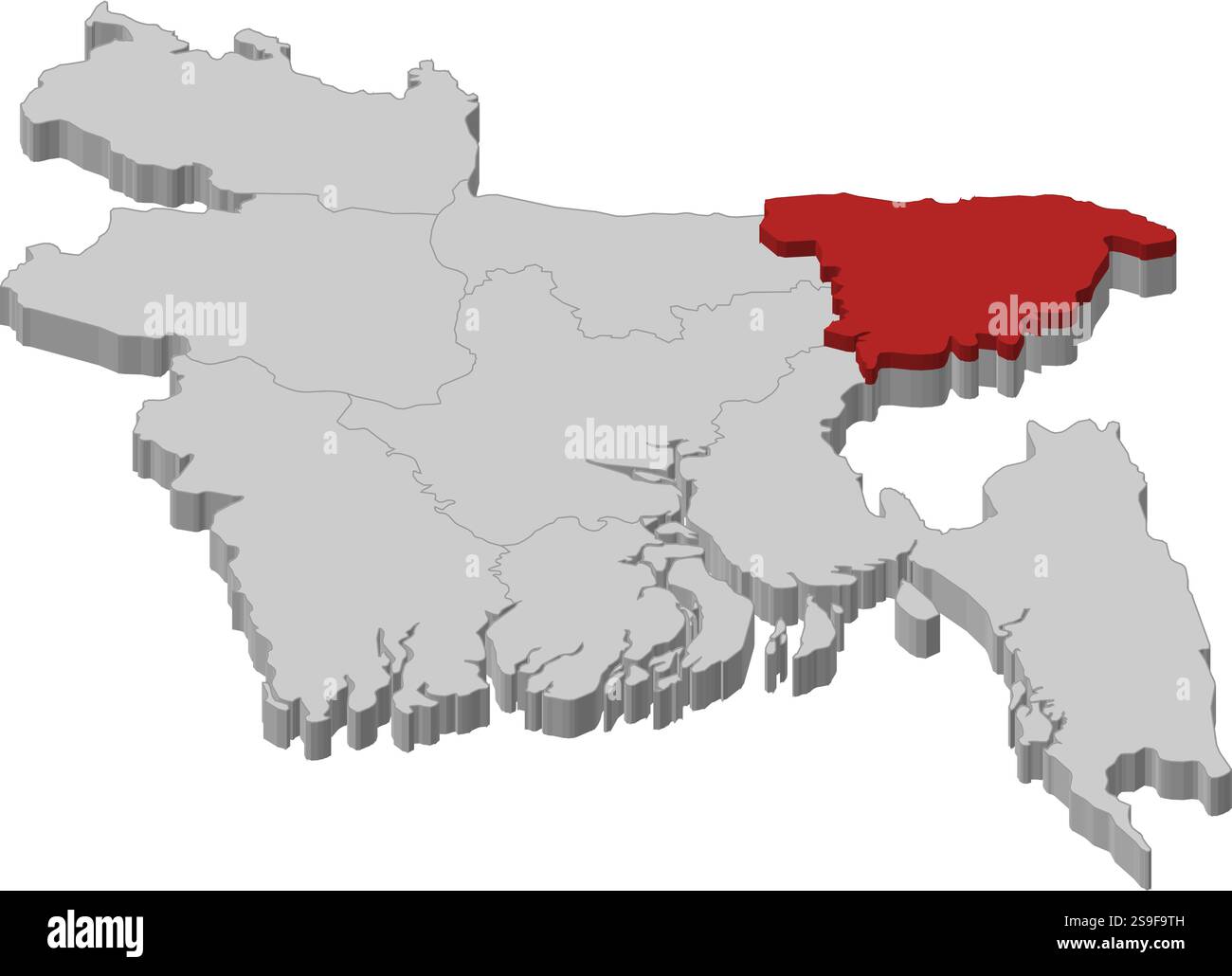 Map of Bangladesh as a gray piece., Sylhet is highlighted in red Stock ...