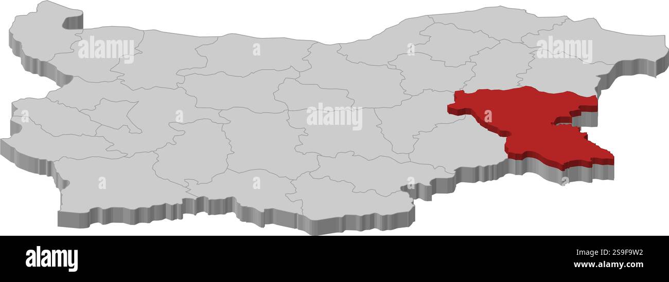 Map of Bulgaria as a gray piece, Burgas is highlighted in red Stock ...