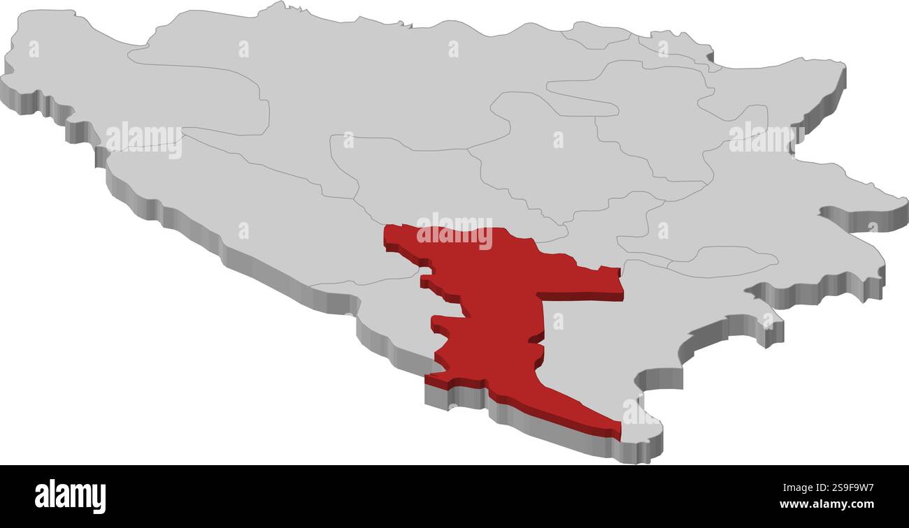 Map of Bosnia and Herzegovina as a gray piece, Herzegovina-Neretva is ...