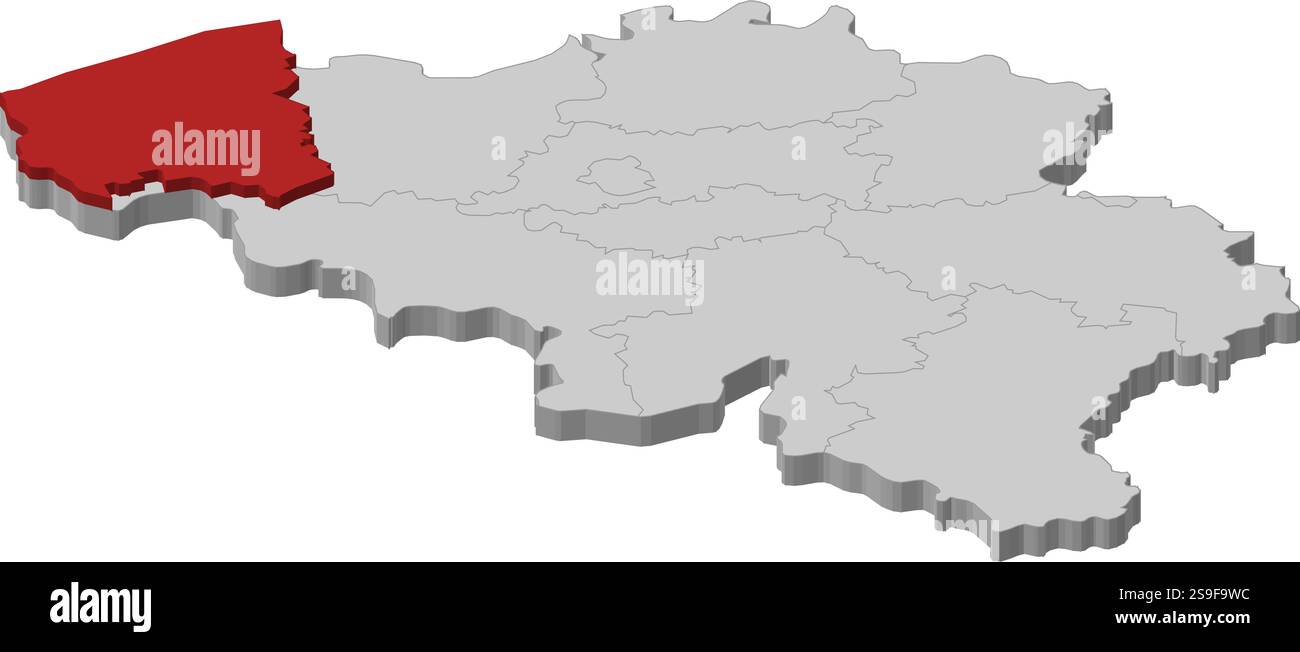 Map of Belgium as a gray piece., West Flanders is highlighted in red ...
