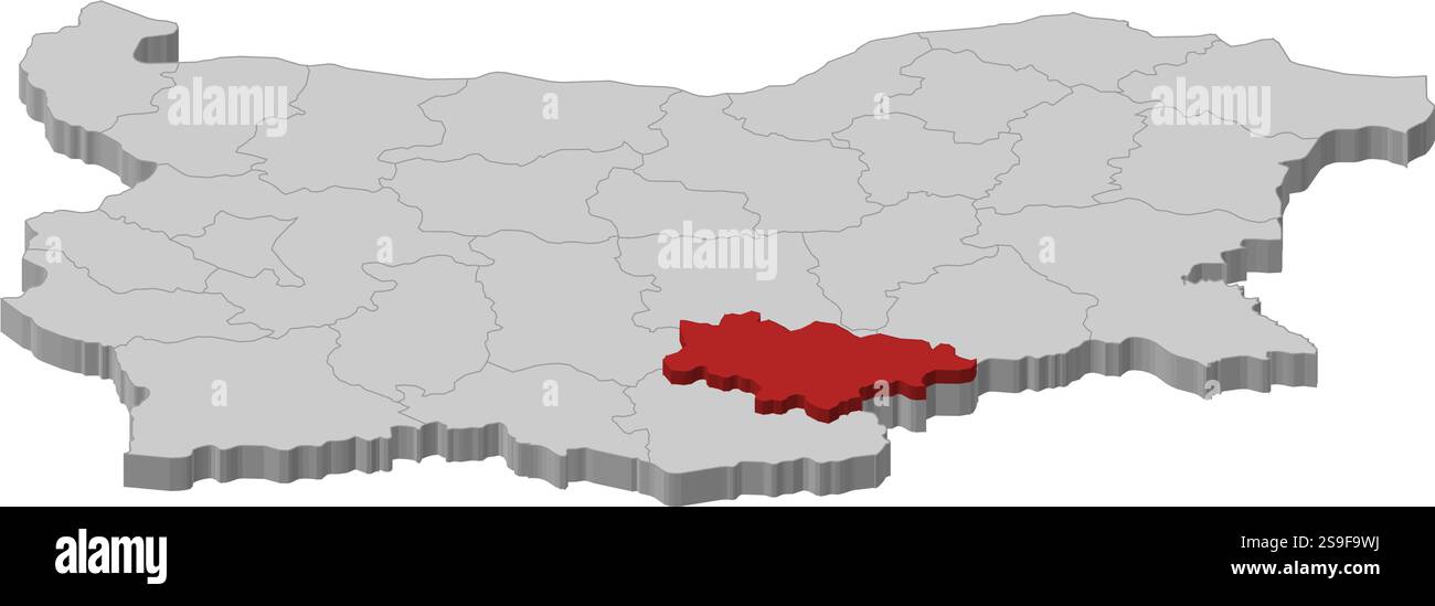 Map of Bulgaria as a gray piece, Haskovo is highlighted in red Stock ...