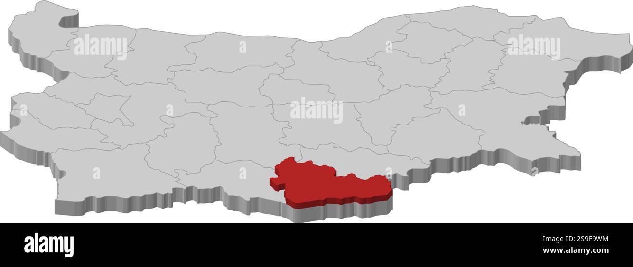 Map of Bulgaria as a gray piece, Kardzhali is highlighted in red Stock ...