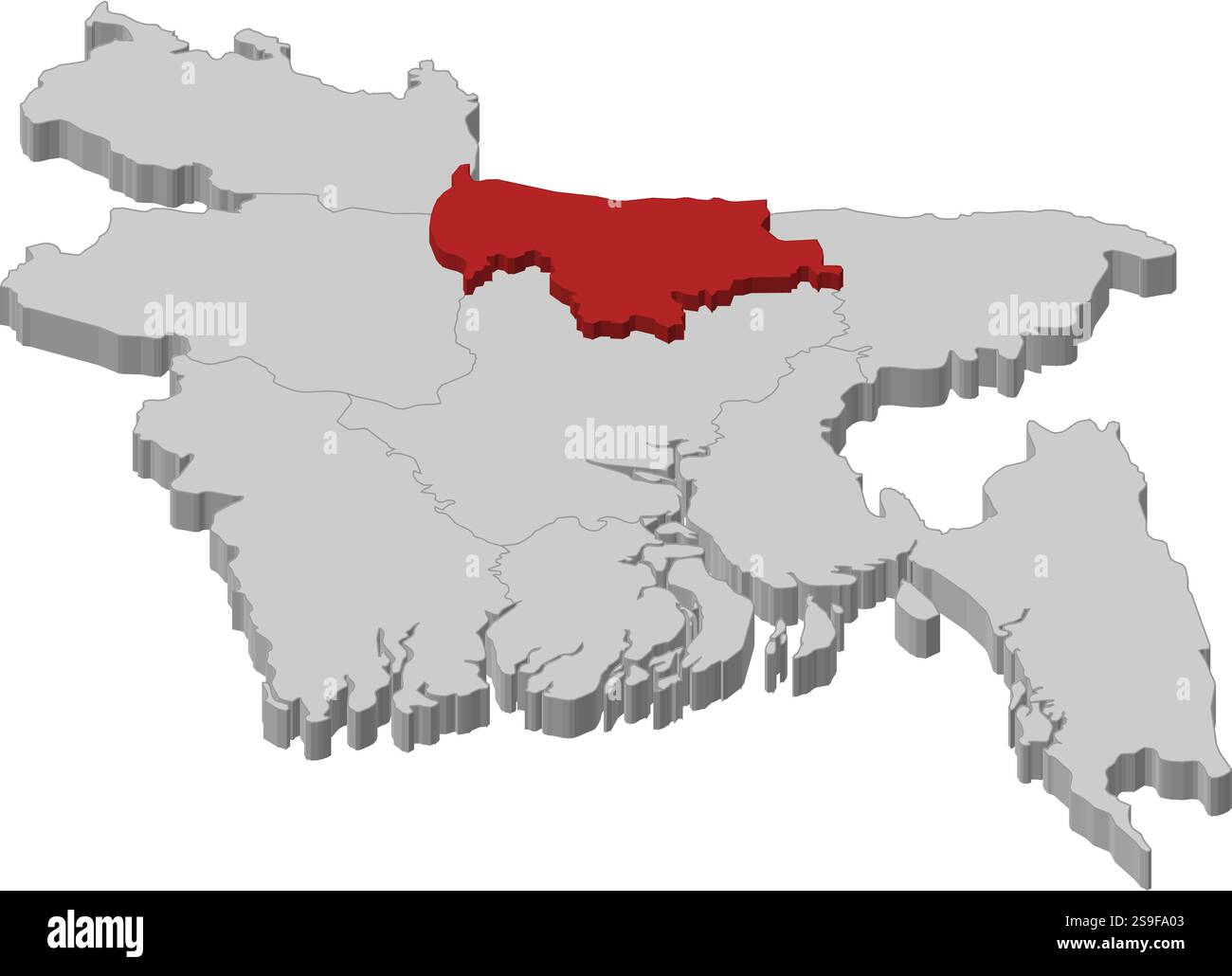 Map of Bangladesh as a gray piece., Mymensingh is highlighted in red ...